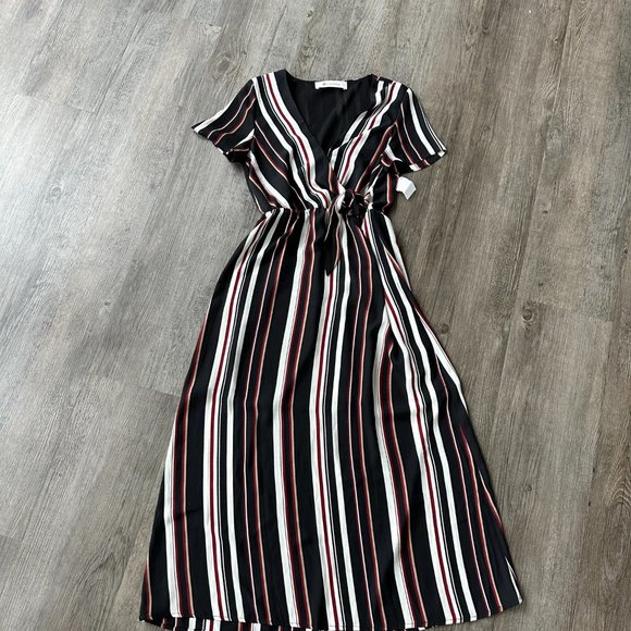 The Impeccable Pig | Dresses | New Black White Red Stripes Midi Dress ...